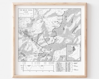 The Welsh 3000s Print | Framed or Print Only, Snowdon Outline, the ...