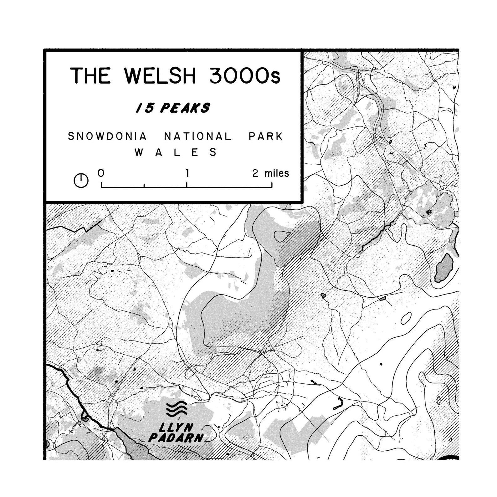 The Welsh 3000s - Snowdonia, Wales, UK - Hiking Trail Map Art Print ...