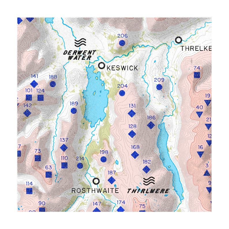 Lakeland Fells Map Art Print – Classic - Wainwright's Map, Lake ...