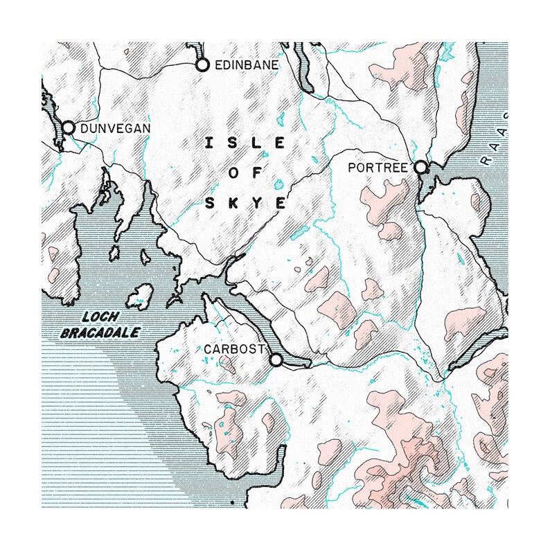 Isle of Skye Colour Inner Hebrides, Scotland, UK Hiking Trail Map Art ...