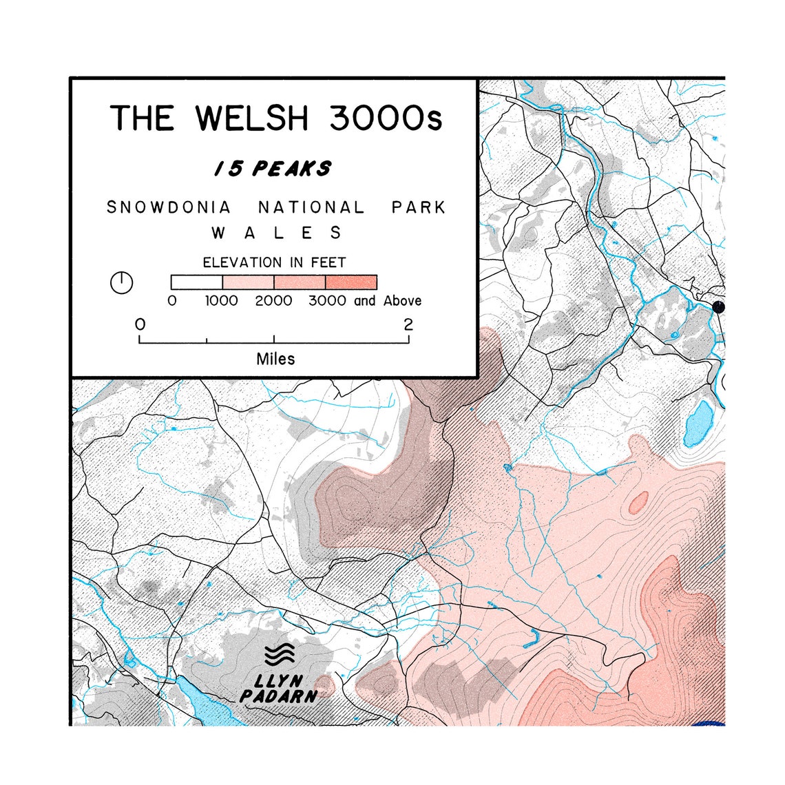 The Welsh 3000s - Colour - Snowdonia, Wales, UK - Hiking Trail Map Art ...