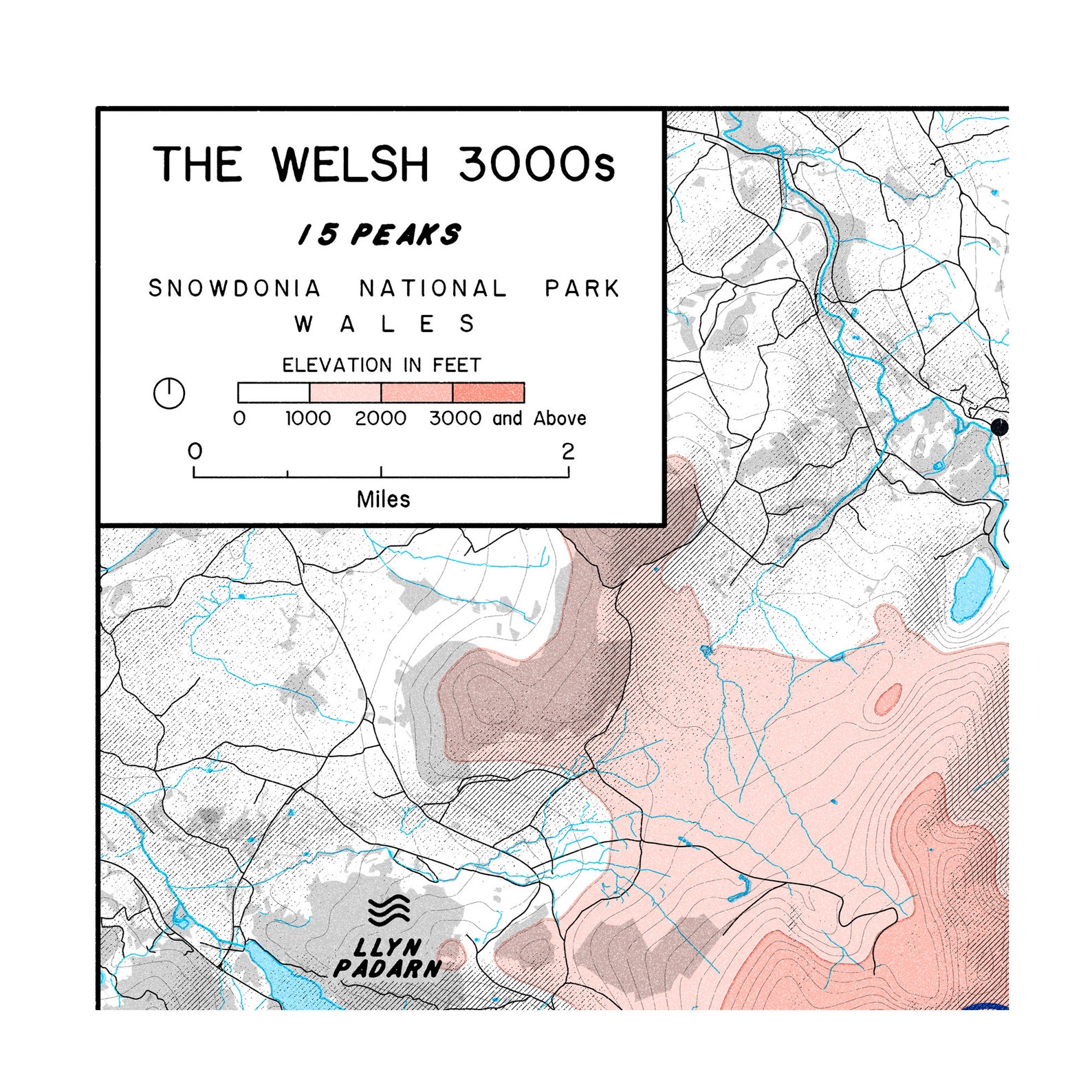 The Welsh 3000s - Colour - Snowdonia, Wales, UK - Hiking Trail Map Art ...