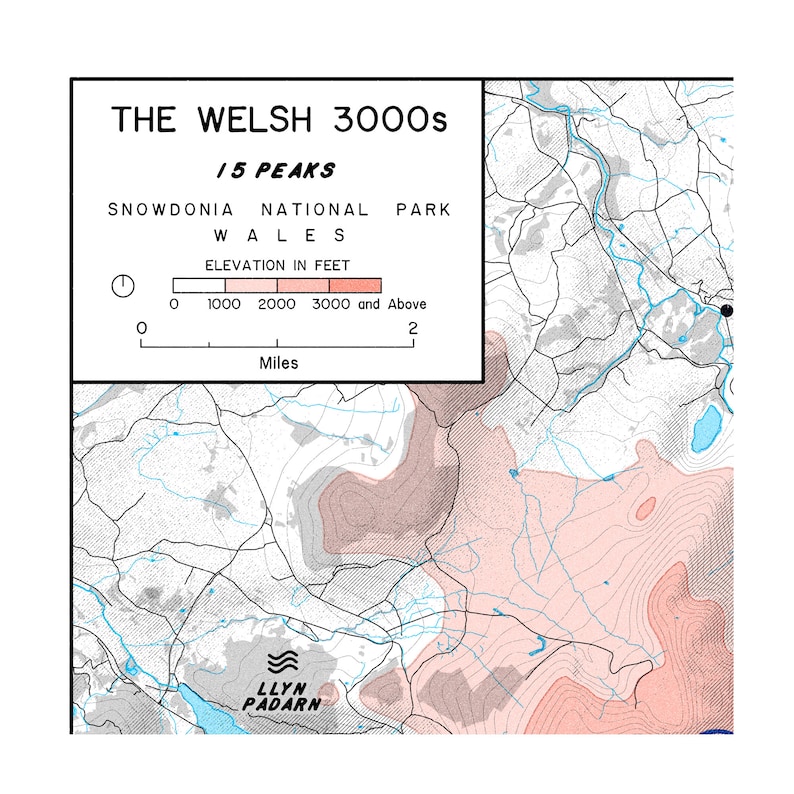 The Welsh 3000s - Colour - Snowdonia, Wales, UK - Hiking Trail Map Art ...