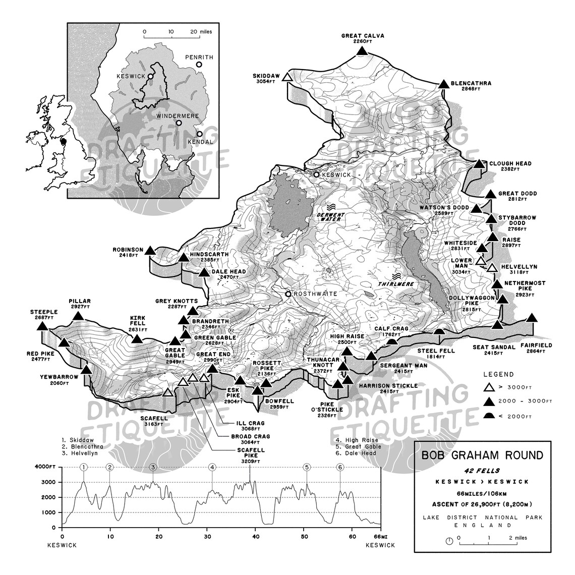 Bob Graham Round Isometric - Lake District, England, UK - Hiking Trail ...