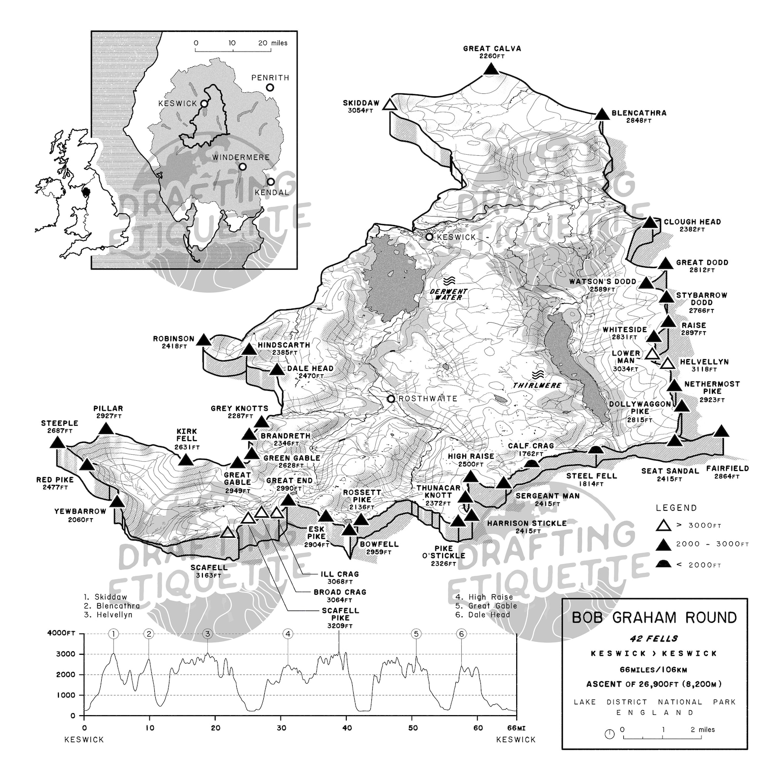 Bob Graham Round Isometric - Lake District, England, UK - Hiking Trail ...