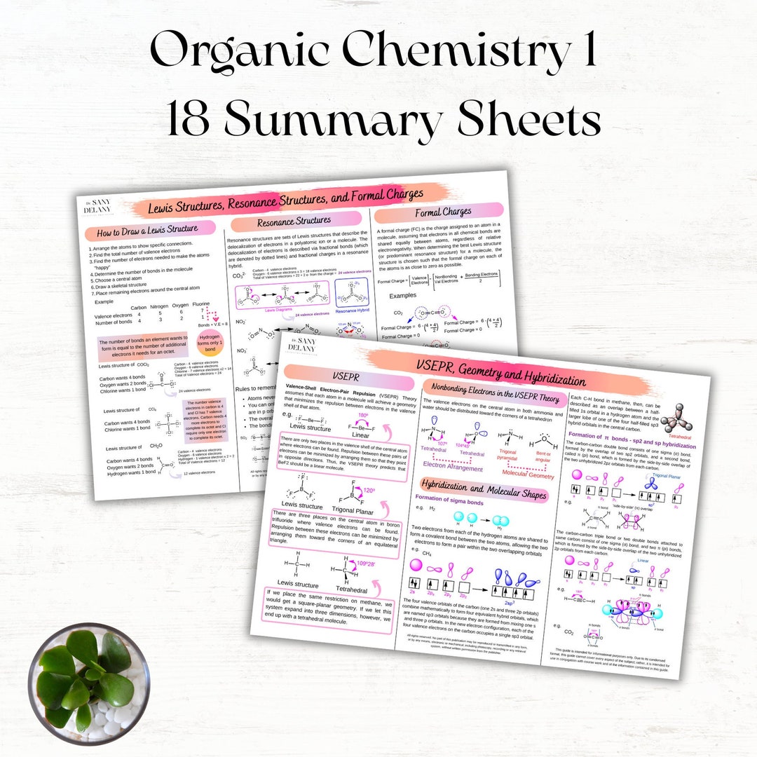Organic 1 Summary Sheets, Summary Cheat Sheet Study Guides for Organic ...