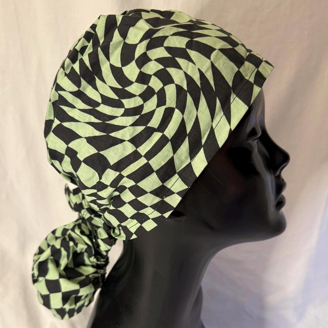 Groovy Warped Checkerboard Pony Tail Scrub Cap - Etsy