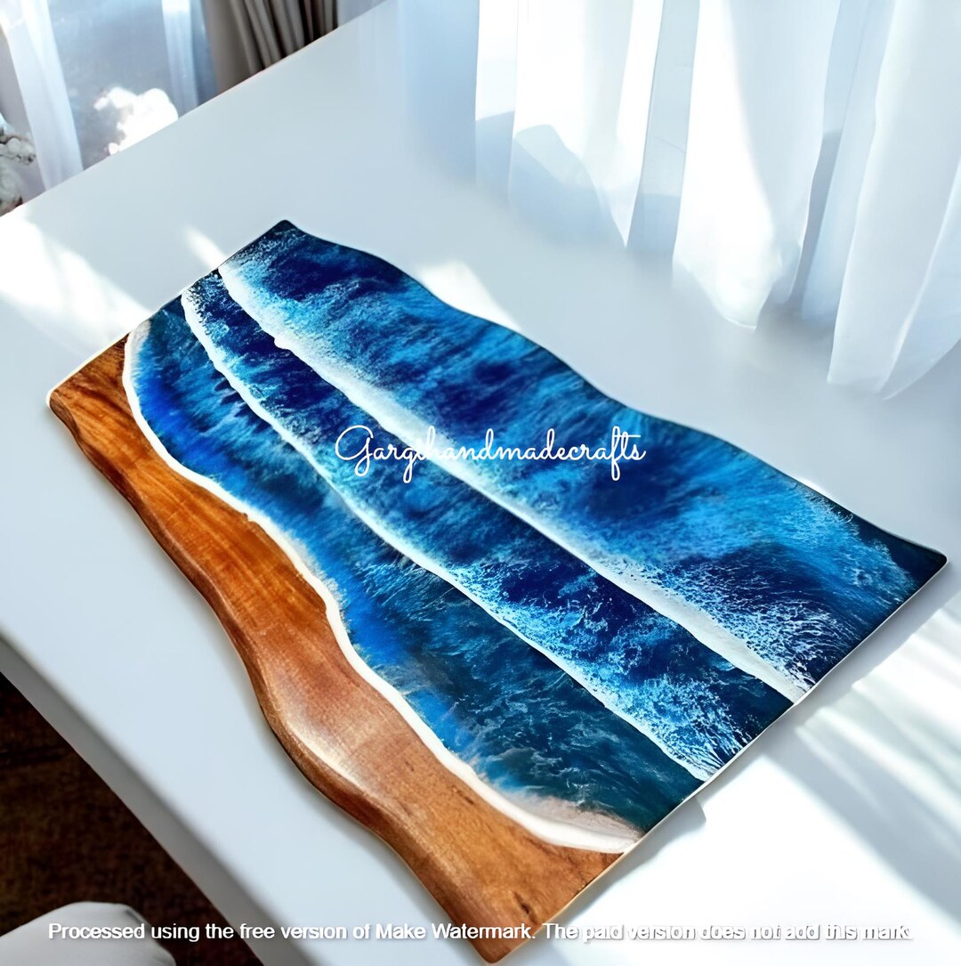 Handmade Epoxy Resin Ocean Wave Table: Coastal Walnut Wood Decor - Etsy