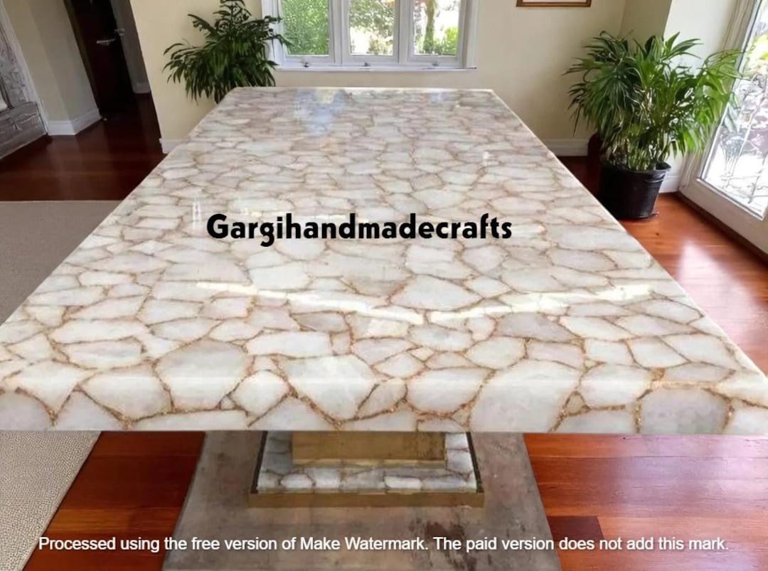 Luxury White Quartz Dining Table – Handmade Natural Stone Tabletop for ...