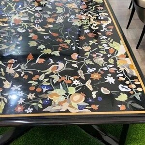 Handmade Black Marble Inlay Dining Table: Gemstone Marquetry Art - Etsy