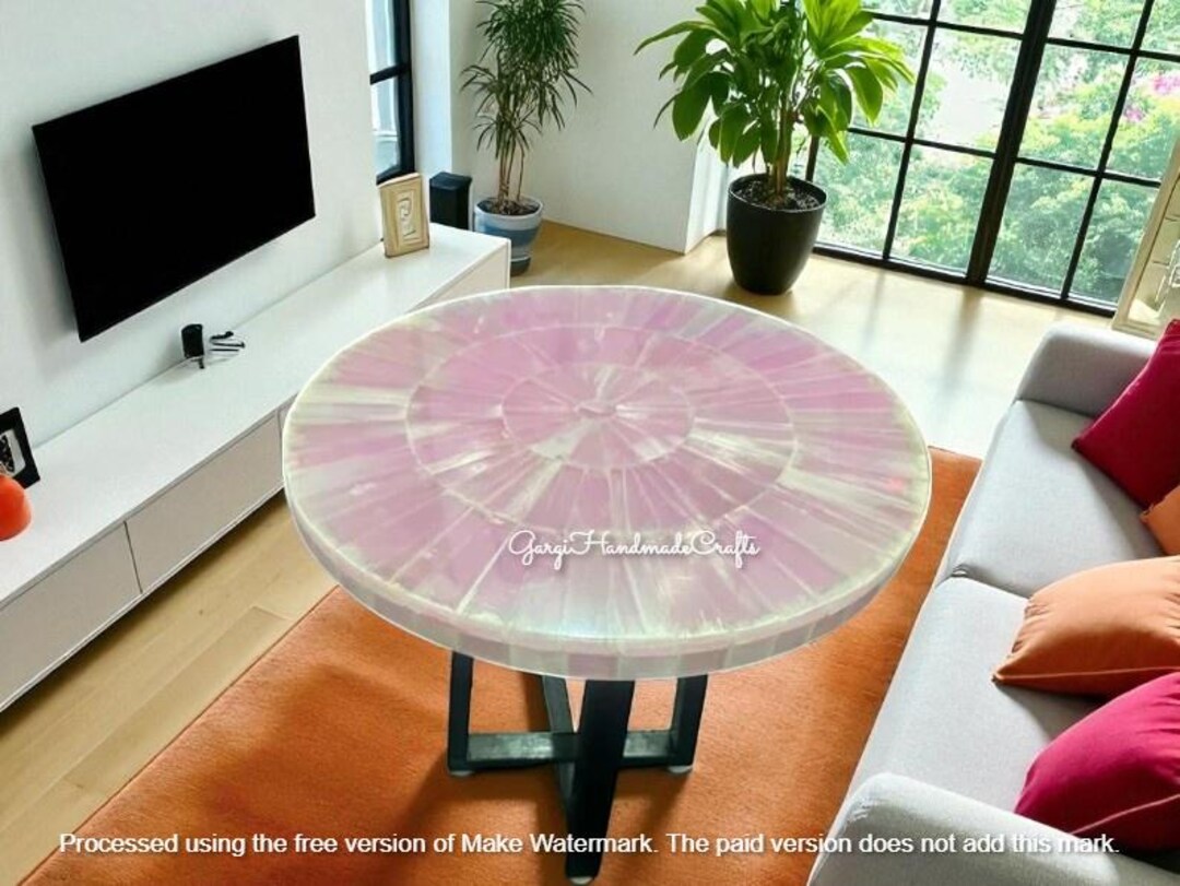 Round Pink Selenite Coffee Table – Handmade Precious Stone Tabletop for ...