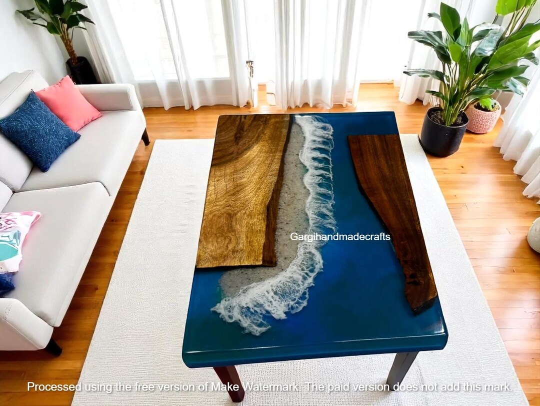 Epoxy Resin Dining Table Top, Ocean Wave Table, Walnut Wooden Ocean ...