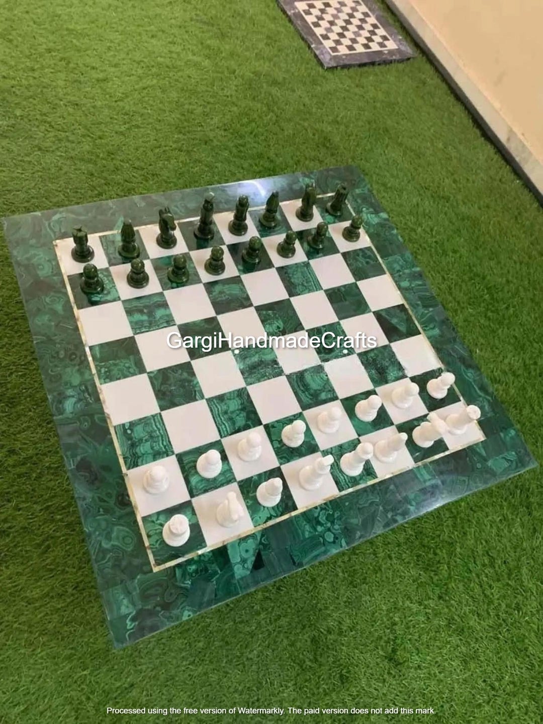 Malachite Stone Chess Table Top: Handcrafted Marble Inlay (24"x24") - Etsy