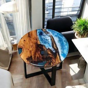 Handcrafted Ocean Epoxy Resin Table Unique Wood Coffee Table With Waves ...