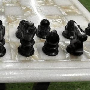 White Marble Square MOP Chess Table Top Handmade Chess Board With Multi ...