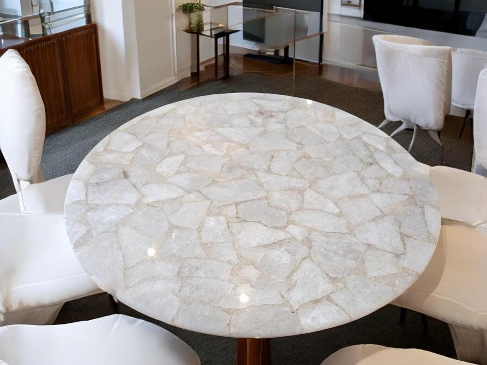 Handcrafted White Quartz Round Table Top: Gemstone Design - Etsy