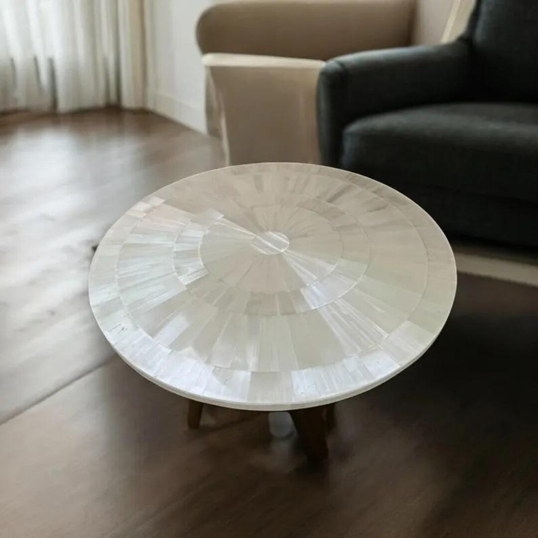 Handmade Selenite Crystal Coffee Table, Round Translucent Stone ...