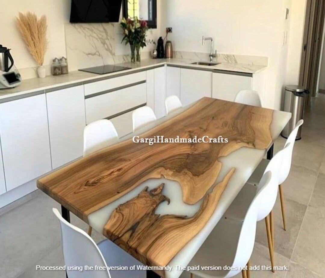 Custom Live Edge Walnut Dining Table: White Epoxy Resin River - Etsy