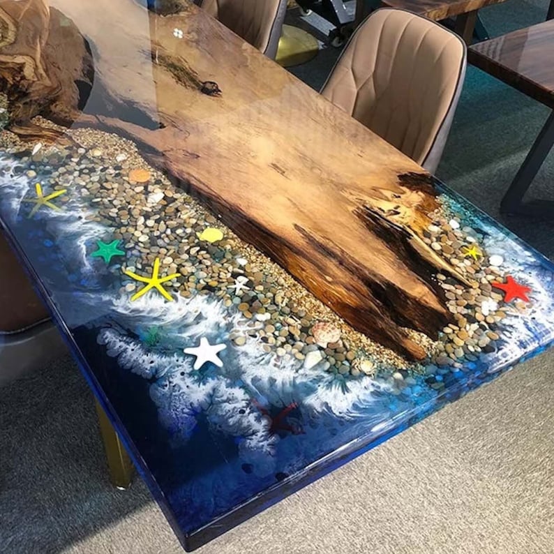 Ocean Wave Epoxy Resin Dining Table Kitchen Slab Countertop Acacia ...