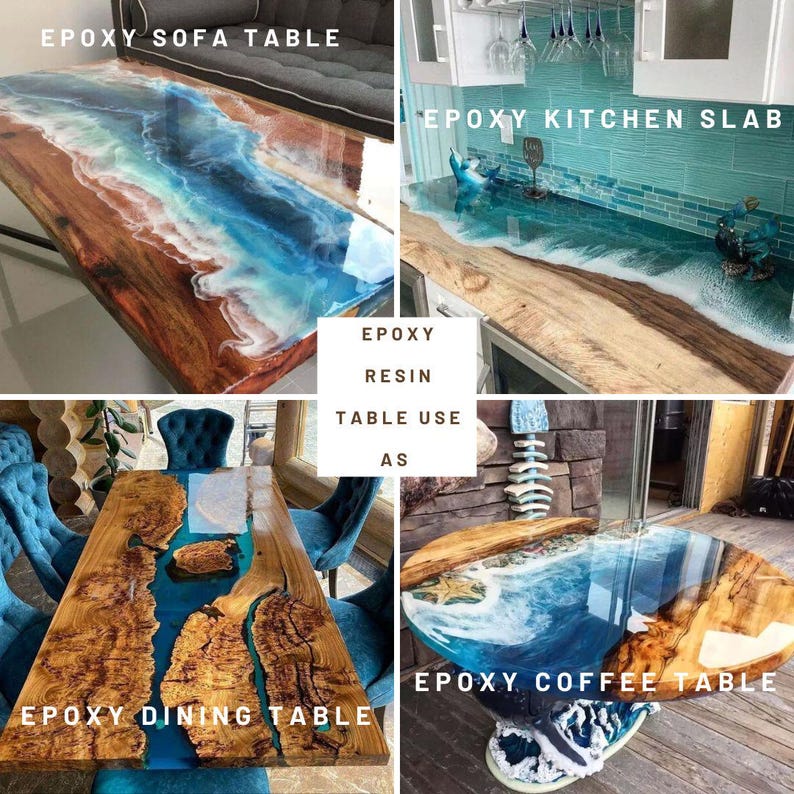 Ocean Wave Epoxy Resin River Table: Live Edge Walnut, Coastal Decor - Etsy