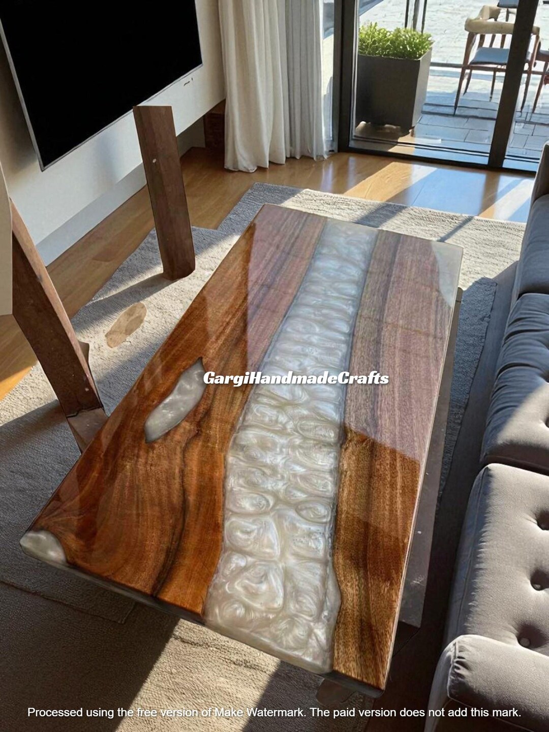 Handcrafted Epoxy Resin Walnut Table Top: Modern Live Edge Centerpiece ...