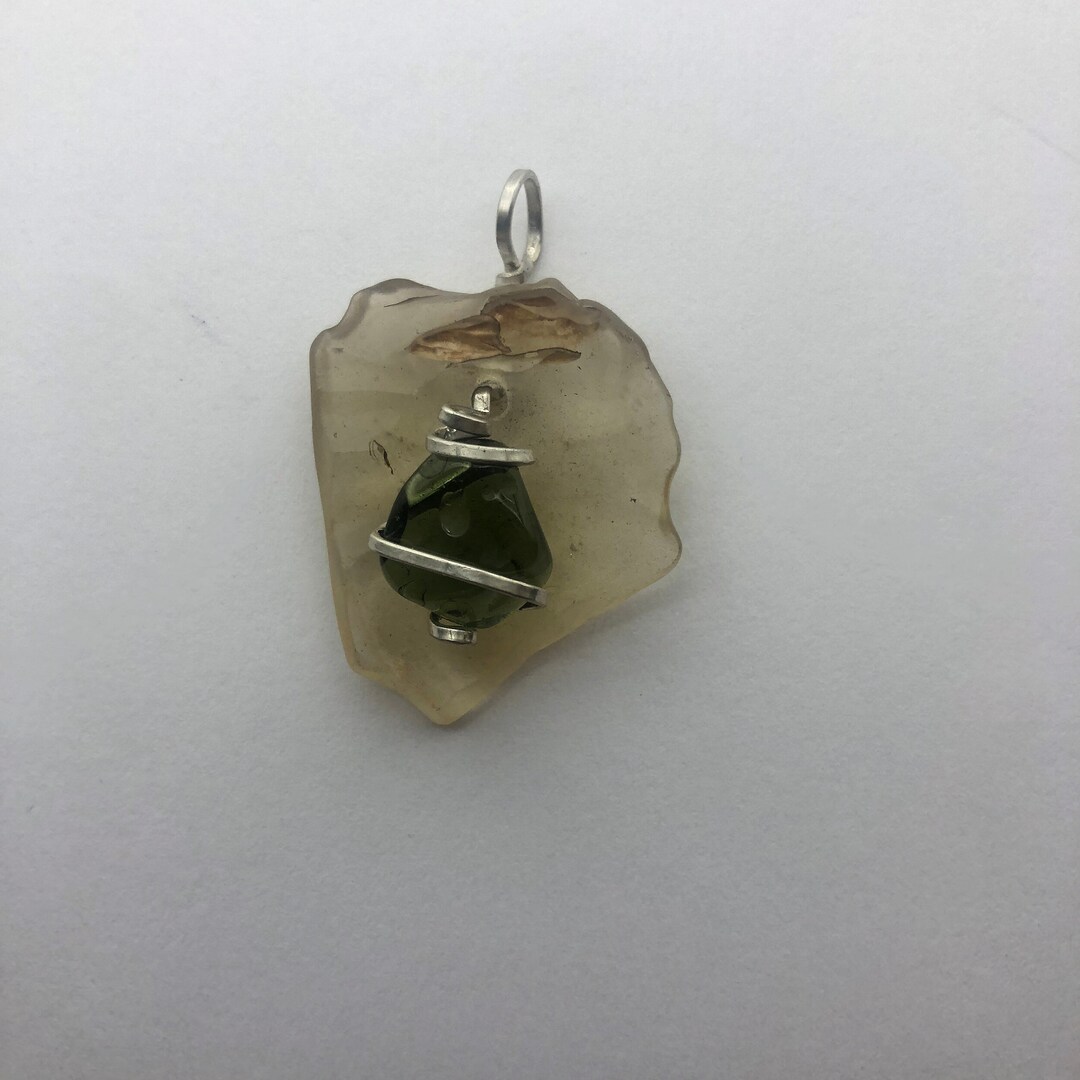 Tumbled Moldavite With Libyan Desert Glass Crystal Combo Pendant- 9 ...