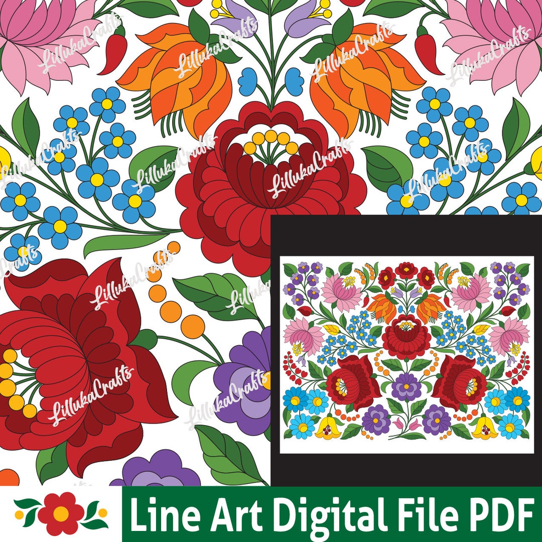 11.5x16in Line Art Kalocsai Hungarian Embroidery Pattern - Etsy
