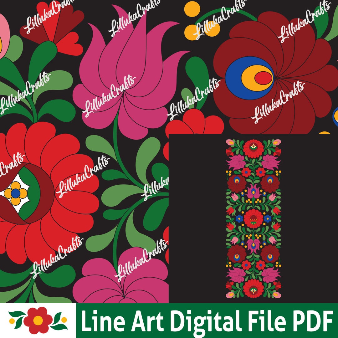 7.8x22.3in Line Art Matyo Hungarian Embroidery Pattern - Etsy