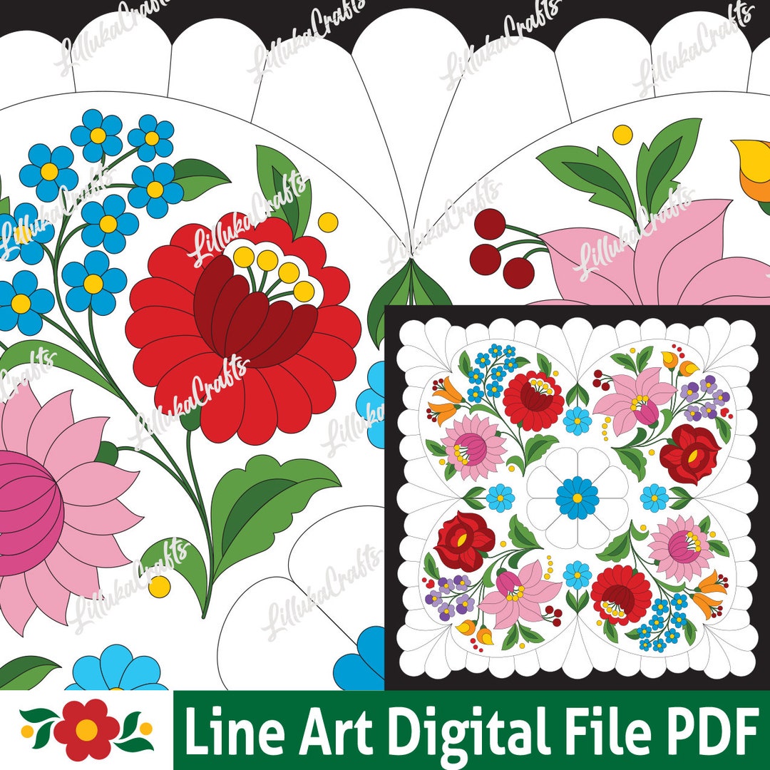 20.4X20.4 in Line Art Kalocsai Hungarian Embroidery Pattern - Etsy