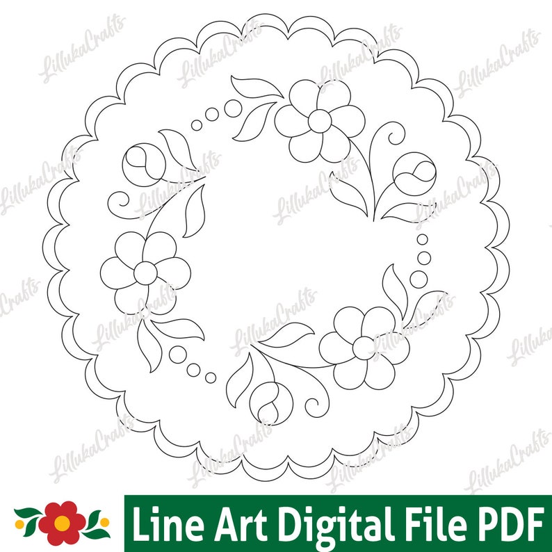 6x6in Line Art Kalocsai Hungarian Embroidery Pattern - Etsy