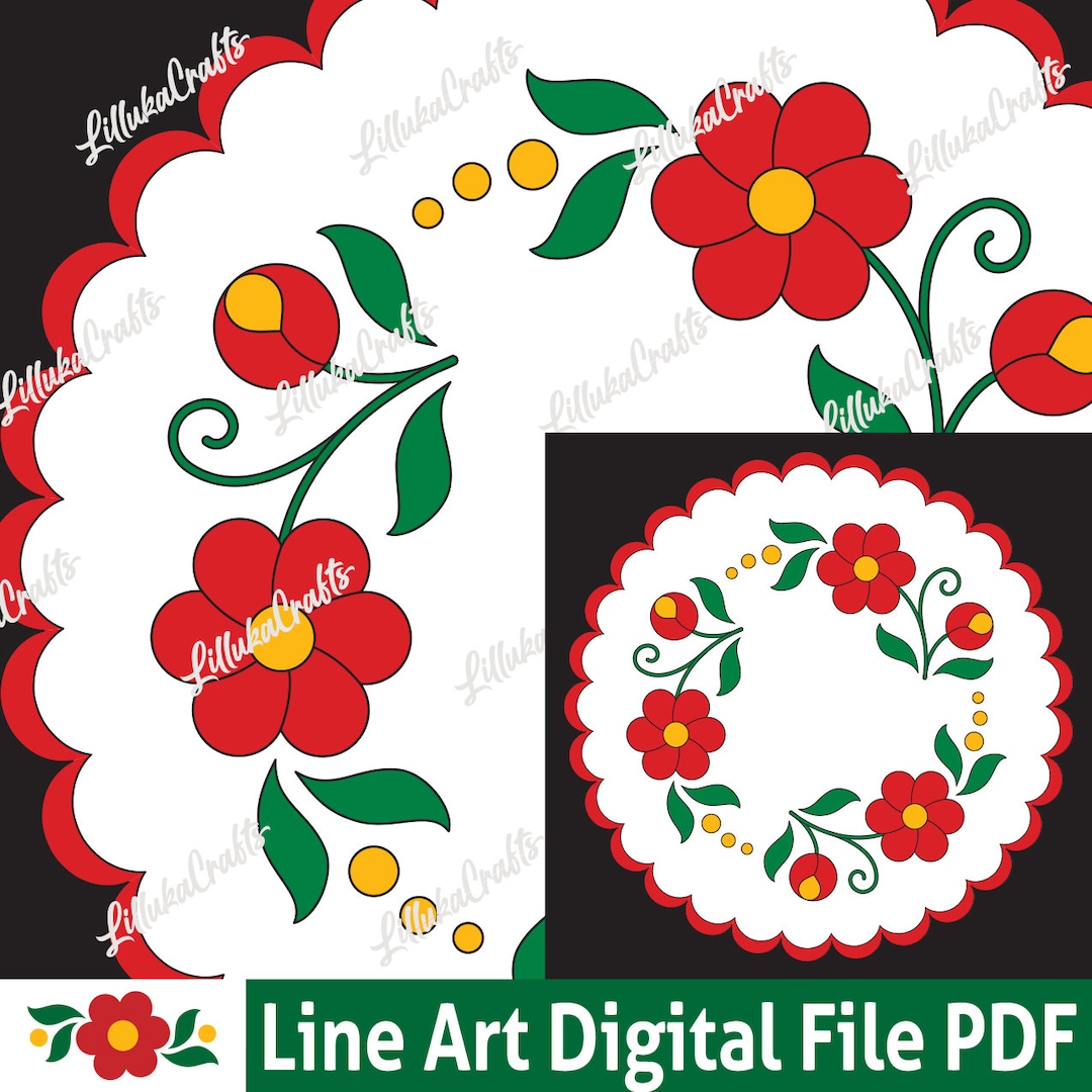 6x6in Line Art Kalocsai Hungarian Embroidery Pattern - Etsy