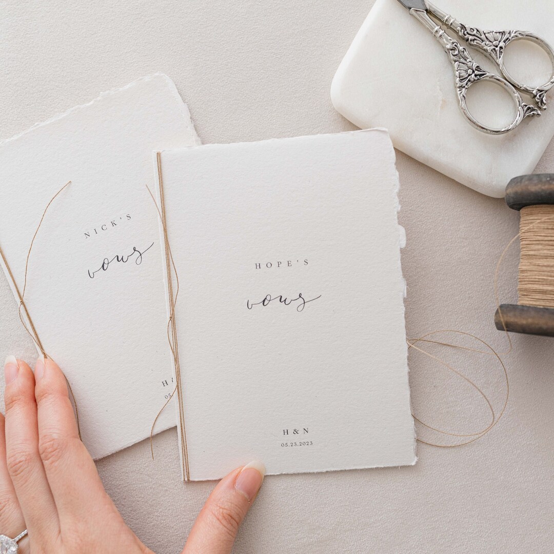 Alice Personalised Vow Books – Set of 2, Handmade Paper, Fine European ...