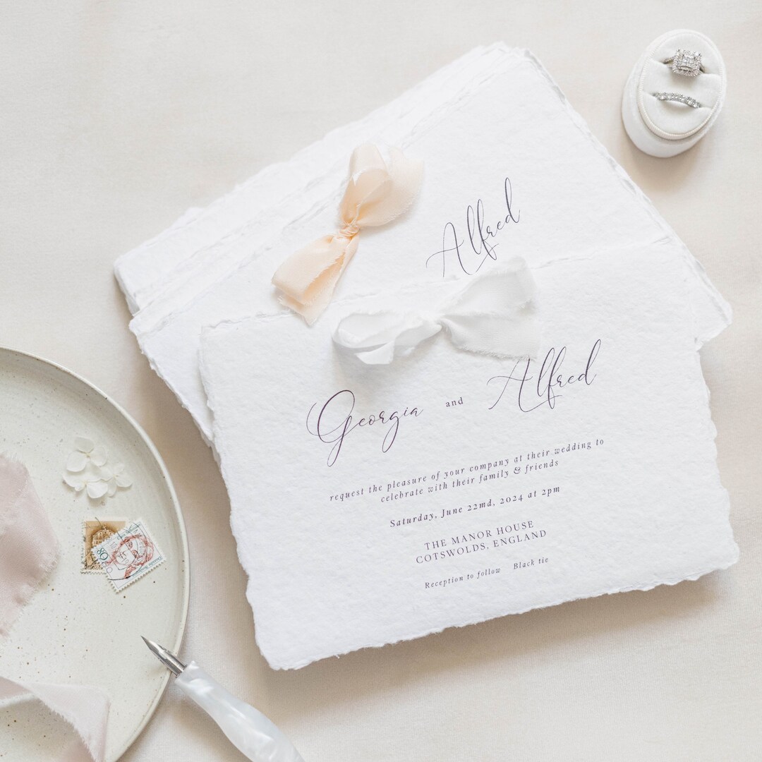 Georgia Wedding Invitations SAMPLE, Handmade Paper & Silk Ribbon ...