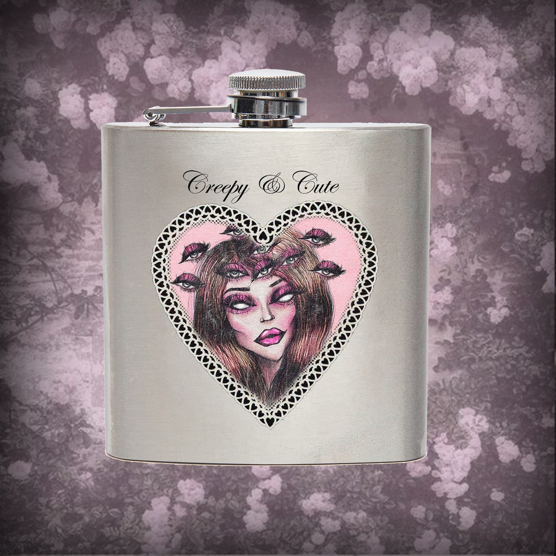 Creepy Cute Pastel Goth 6oz Stainless Steel Hip Flask Wine Liquor Purse ...