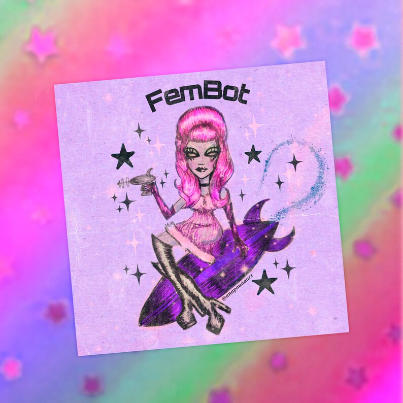 Fembot Creepy Cute Alien Space Sexy Gal Art Print / Grunge Alternative ...