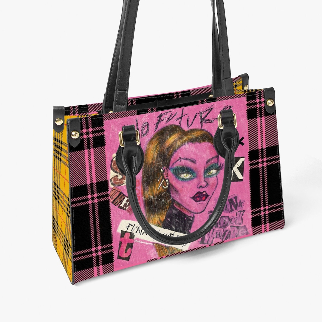 Pink Riot Punk Girly Leather Crossbody Bag – Grunge Collage Design ...