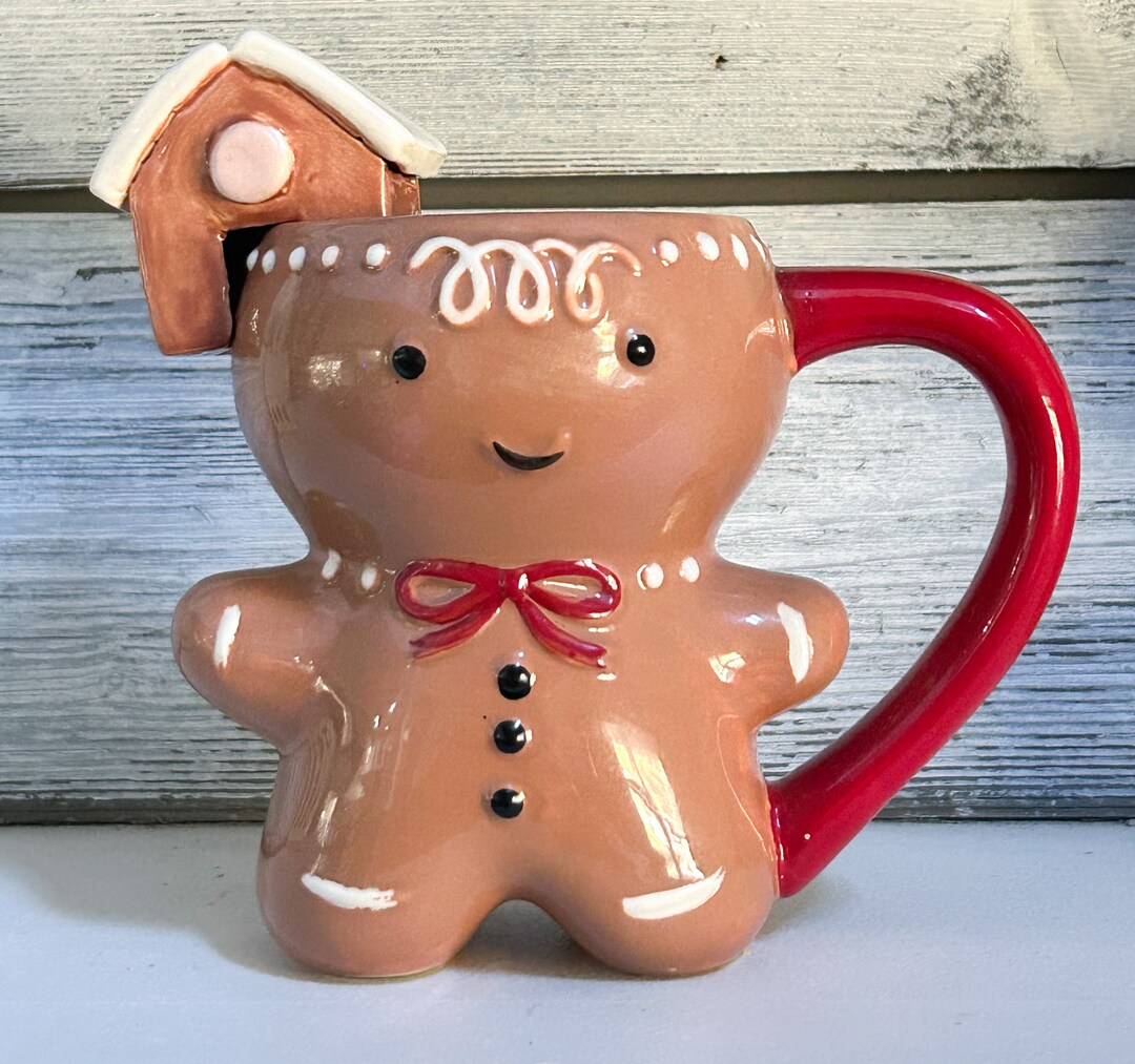 Pink Holiday Christmas Tiny Gingerbread House Ceramic Pottery Mug ...