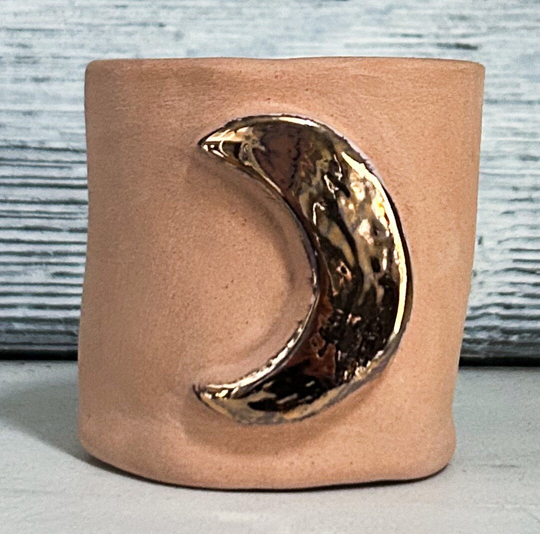 Terracotta Crescent Moon BOHO Pottery Metallic Gold Succulent Air Plant ...