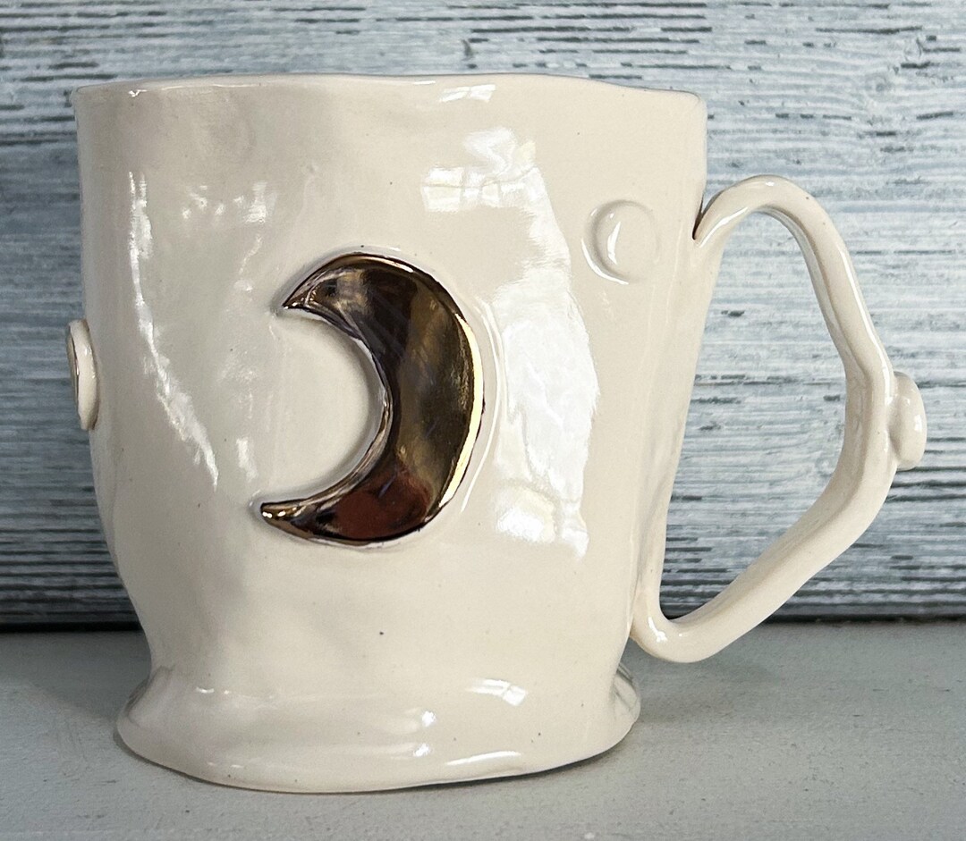 Crescent Moon BOHO Ceramic Pottery Metallic Gold Hand Built 14 Ounce ...