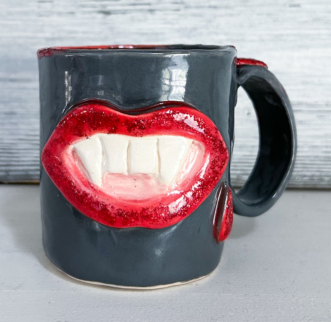 Vampire Vamp Goth Fang Sparkle Glitter Ceramic Pottery Hand Built 6 ...