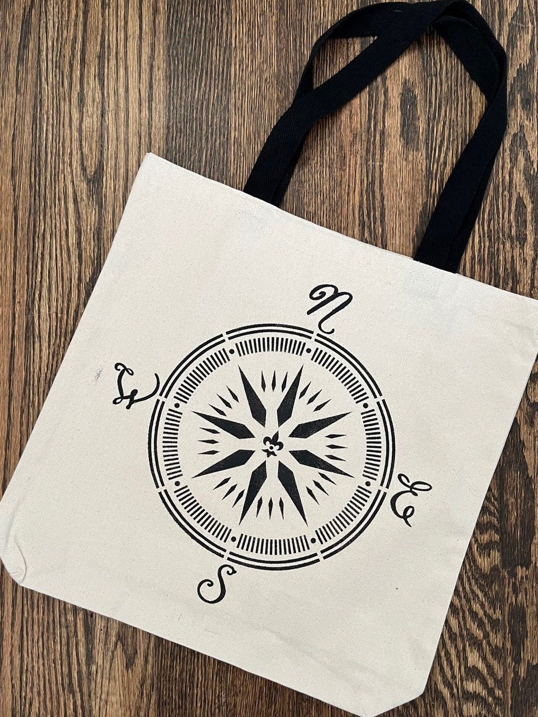 Compass Tote With Inside Pocket - Etsy