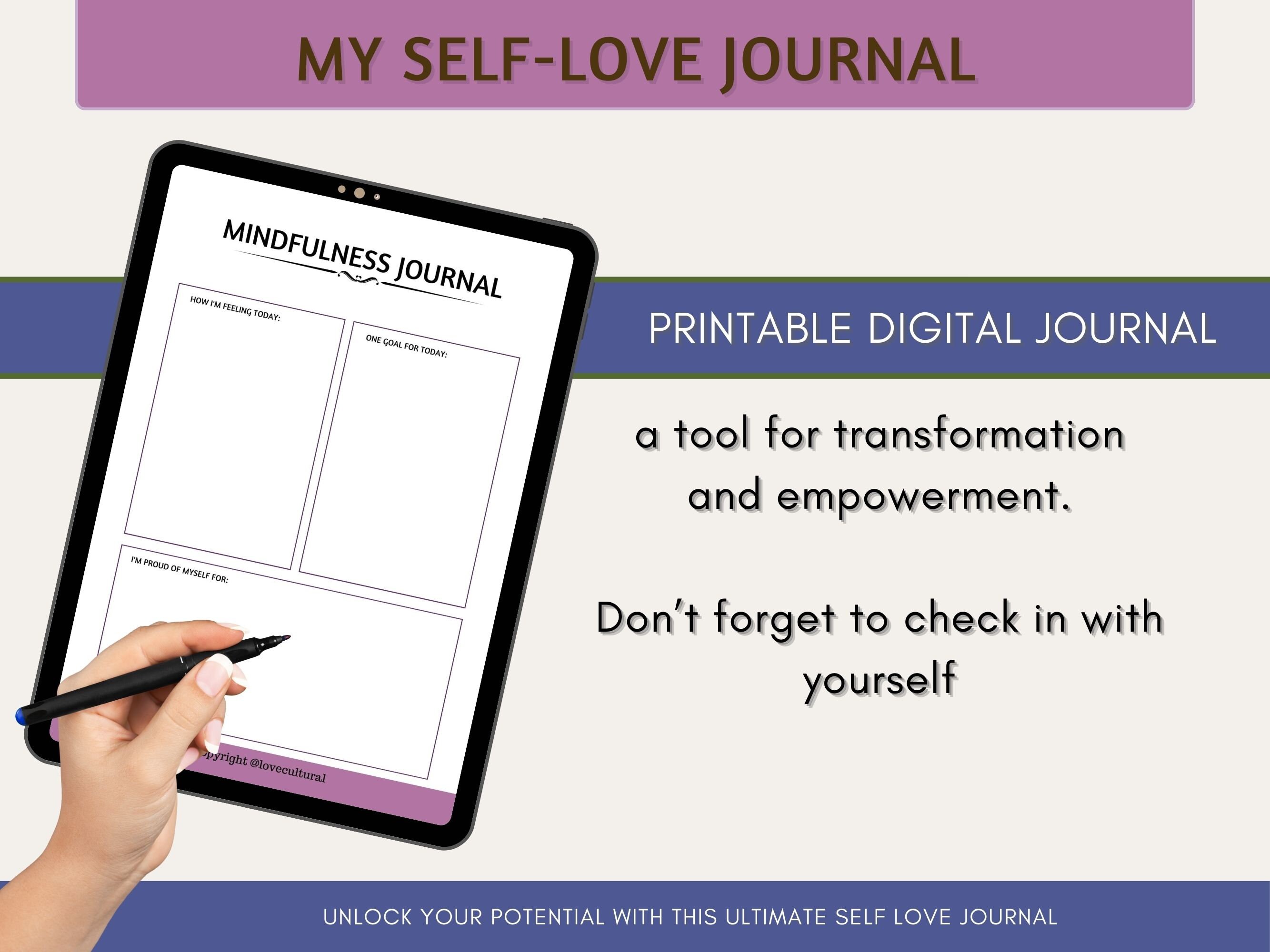 Digital Self Love Journal Printable & Reusable, Undated 20 Page Guide ...