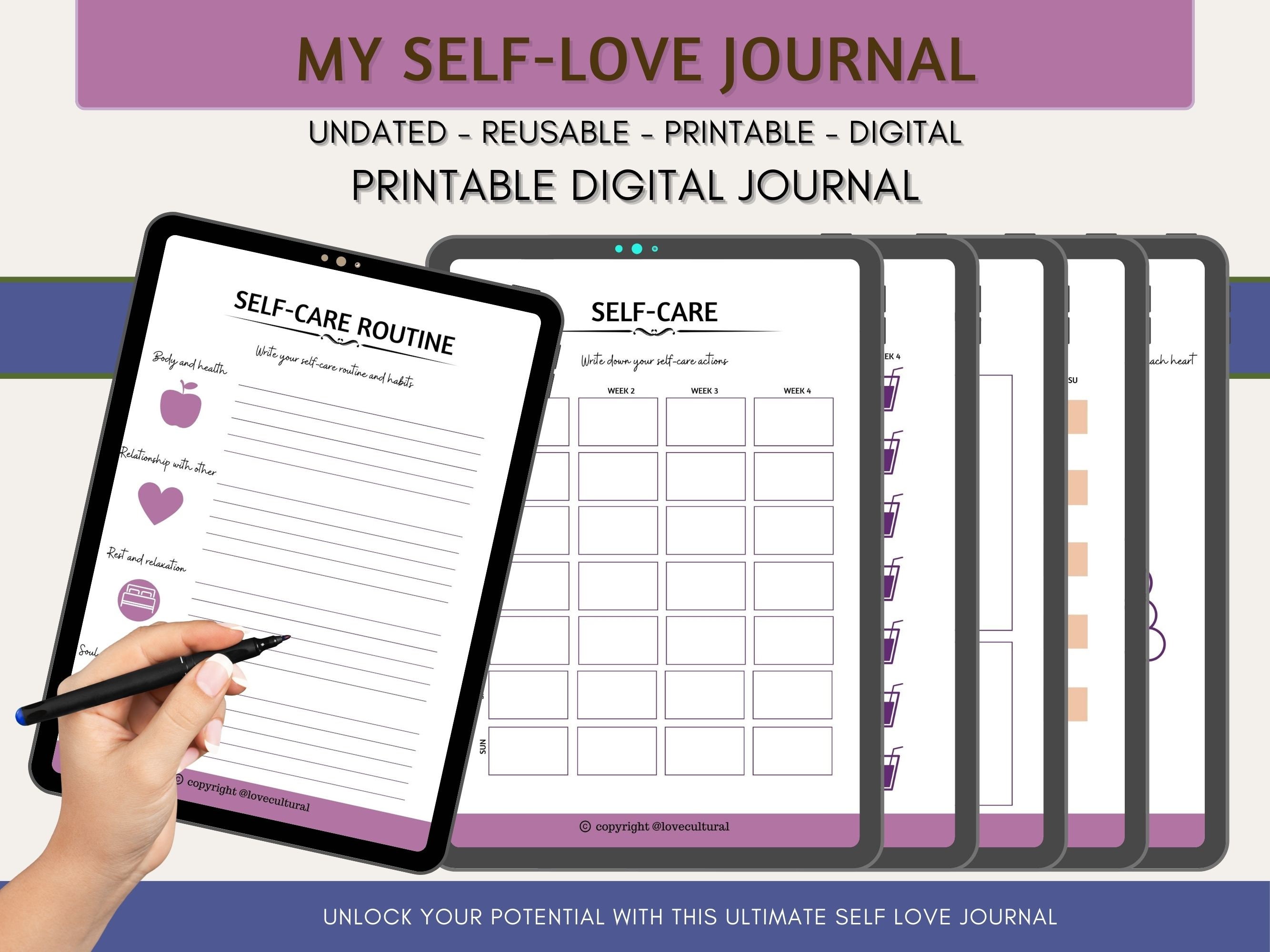 Digital Self Love Journal Printable & Reusable, Undated 20 Page Guide ...