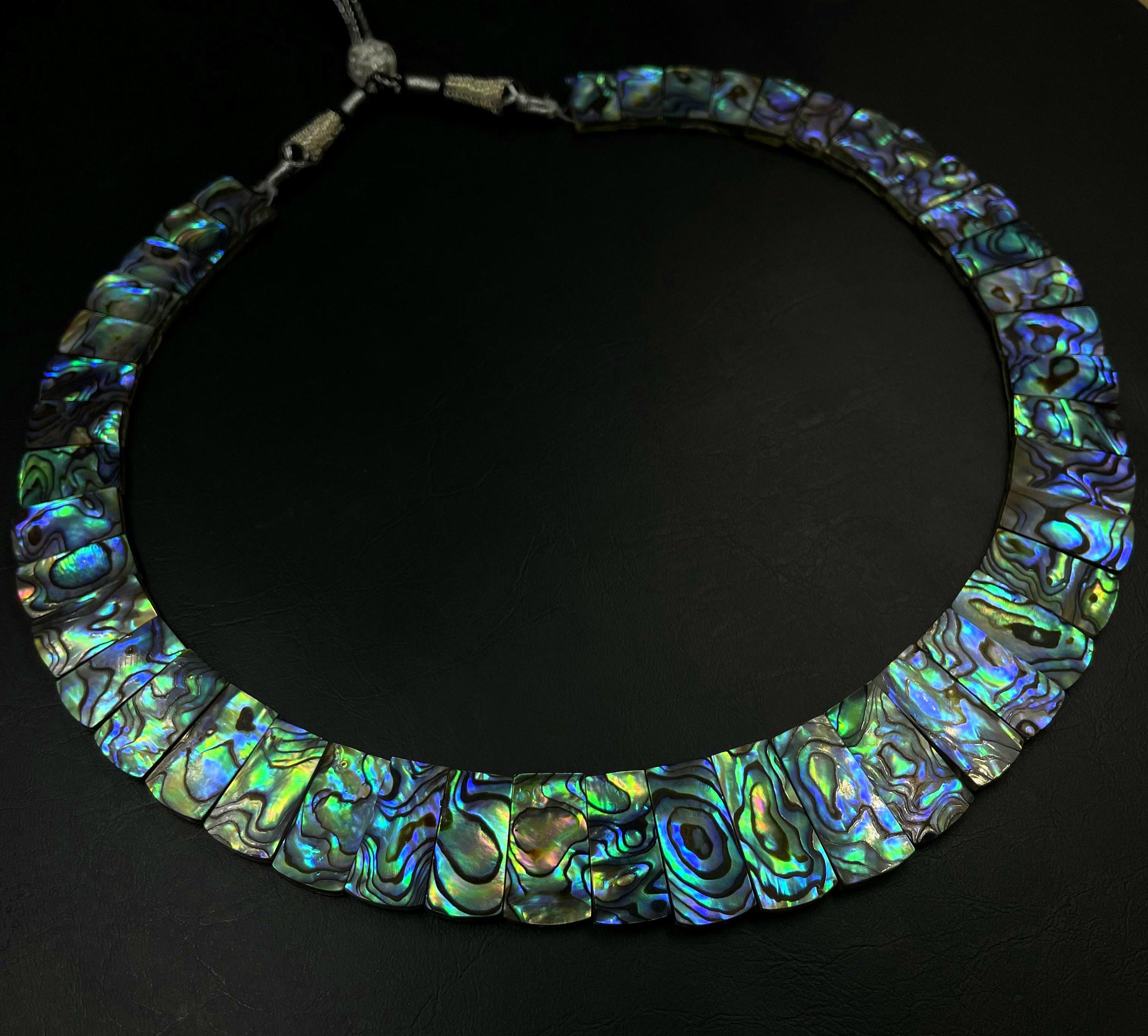 Green Abalone Shell Necklace • Natural Stone Beads, 16 Inches - Etsy
