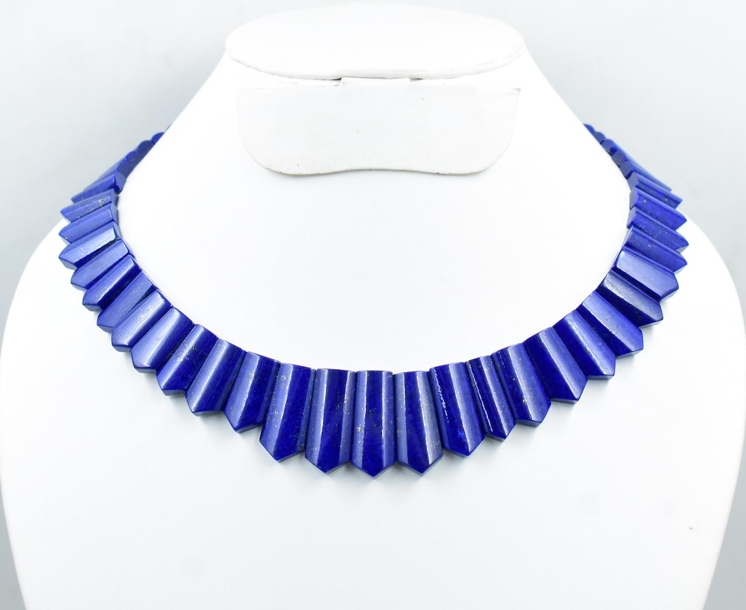 Blue Lapis Lazuli Necklace, Royal Blue Fancy Style Choker Beads (13 ...