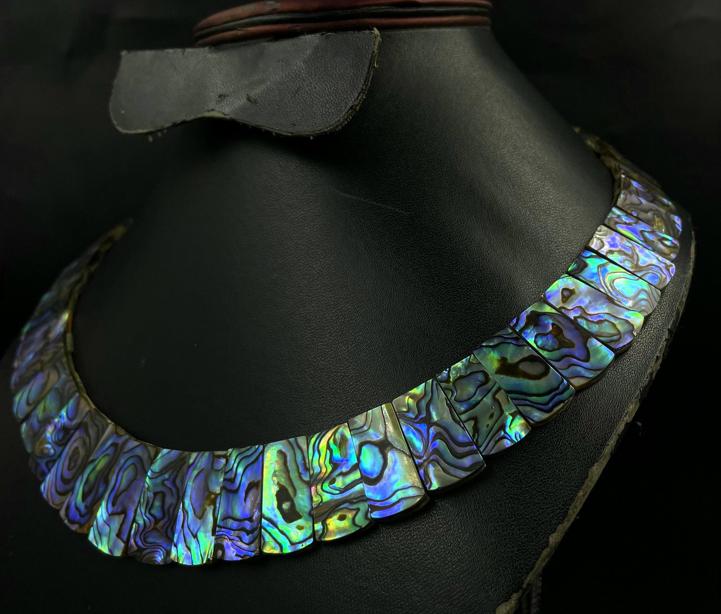 Green Abalone Shell Necklace • Natural Stone Beads, 16 Inches - Etsy