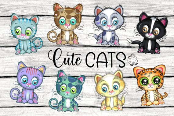 About Cute Cats Adorable Cartoon Pet Clipart Graphic - Etsy