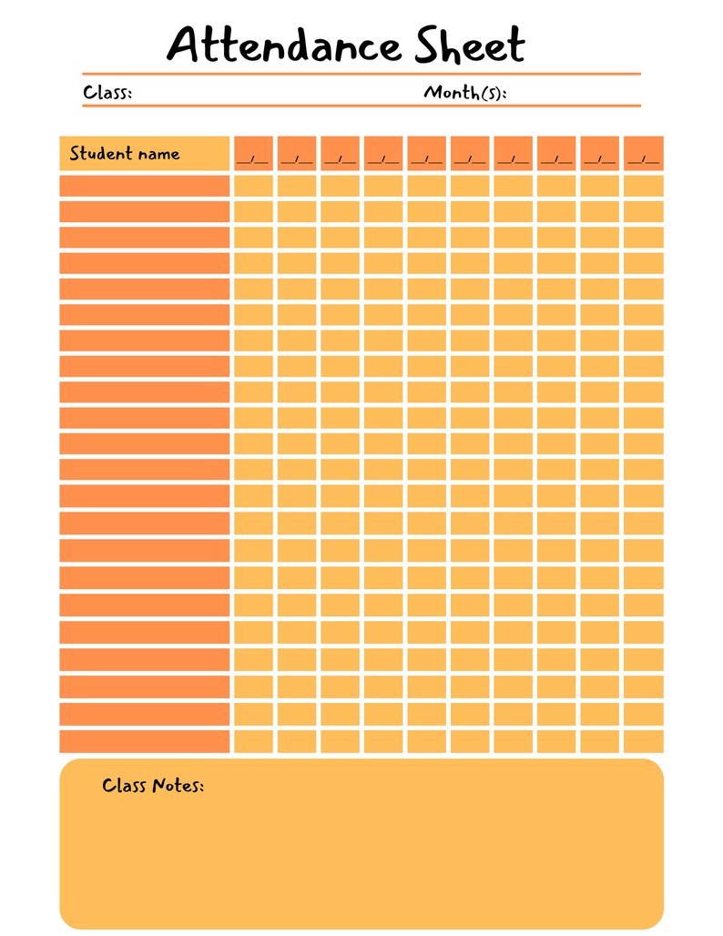 Attendance Sheet Bundle/multicolor/blue, Green, Pink, Orange, Purple ...