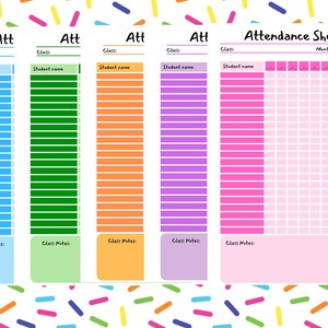 Attendance Sheet Bundle/multicolor/blue, Green, Pink, Orange, Purple ...