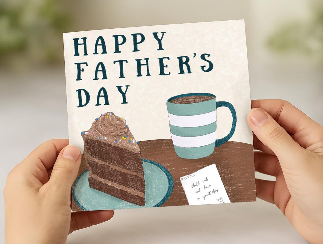 Coffee and Chocolate Cake Happy Fathers Day Card / Tea Mug Cafe for Dad ...